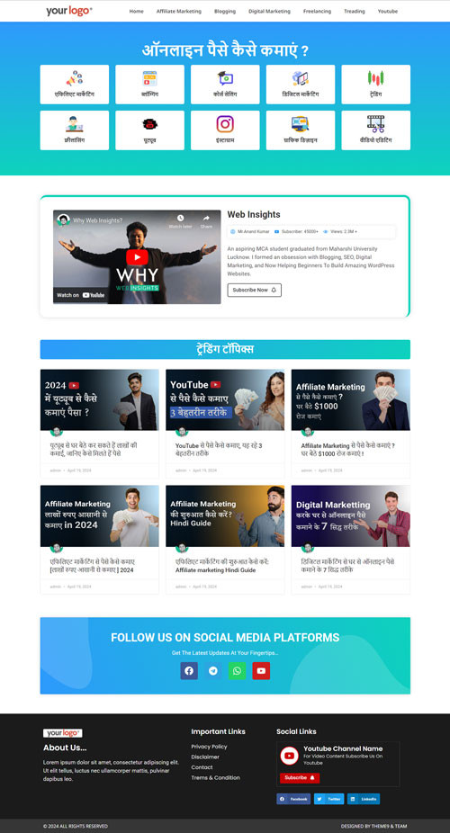 Hindi Blog SEO Friendly Website Design For Better Speed & Ranking - Theme9
